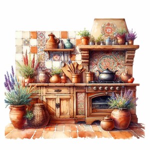 Rustic Kitchen PNG Clipart - 12 Mediterranean Style Kitchen With Clay ...