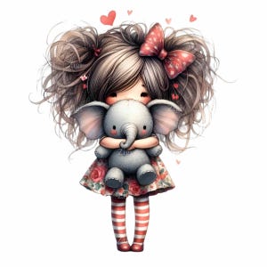 12 Cute Girl With Elephant PNG Clipart, Whimsical Child Illustration ...