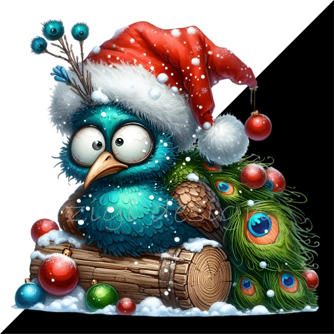 12 PNG Holiday Peacock Clipart - Funny Bird PNG With Ornament and Santa ...