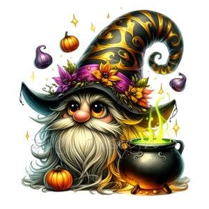 Magical Wizard Gnome Clipart 15 PNG Whimsical Halloween Gnome With ...