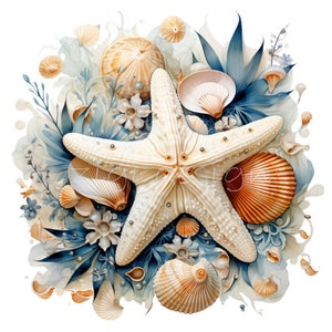 Starfish Clipart 10 PNG, Watercolor Seashells Underwater Ocean Beach ...
