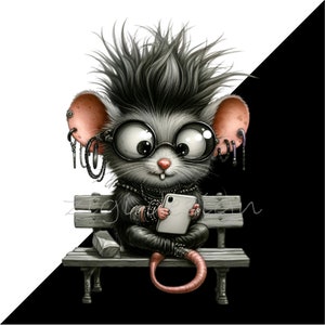 Gothic Mouse With Phone Clipart, 12 PNG Comics Funny Animal Lovers Gift ...