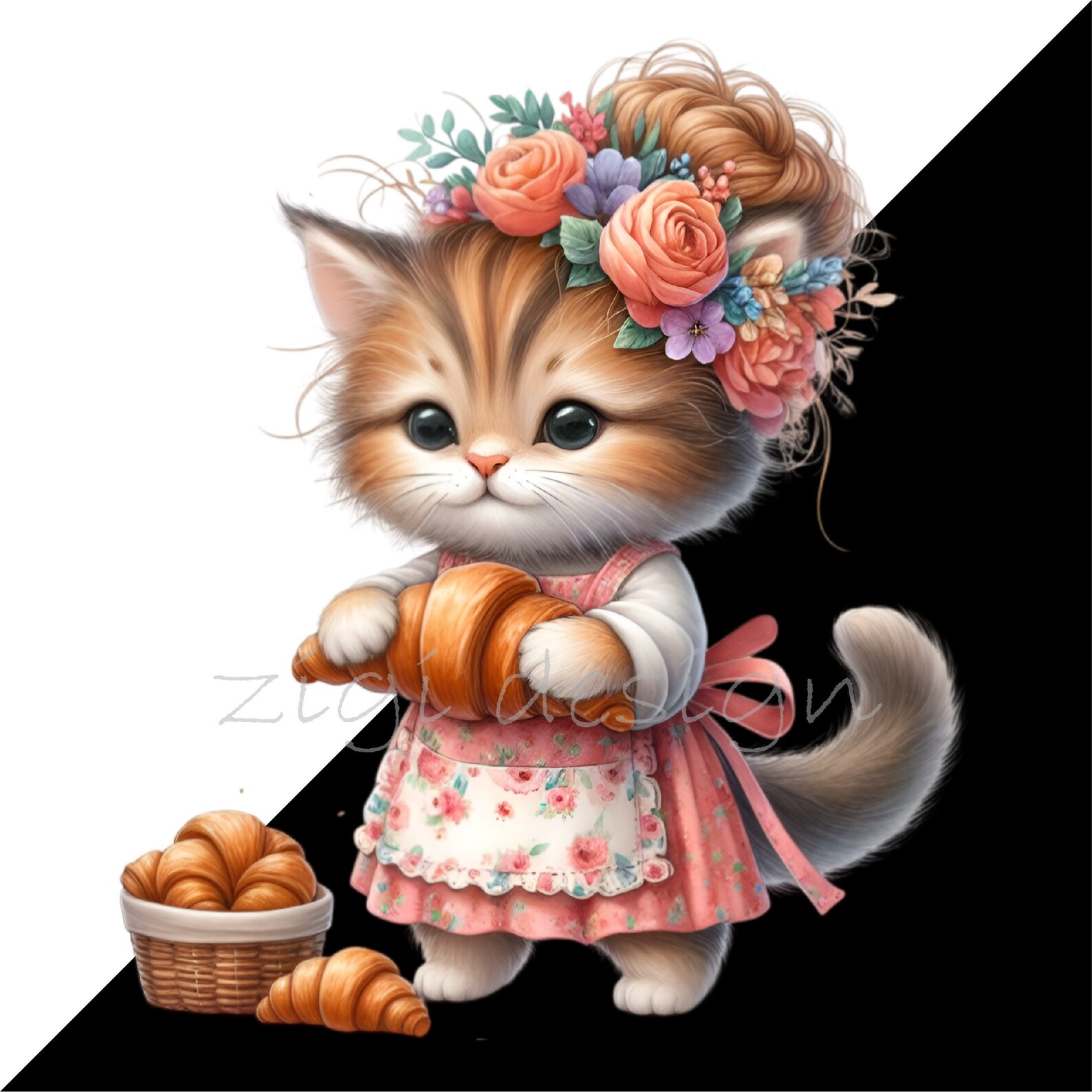 Baker Kitten Clipart With Cupcakes Adorable Cat Illustration 15 PNG ...