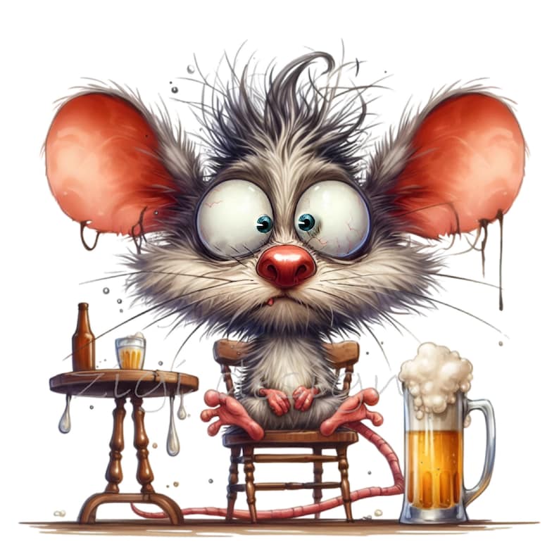 12 PNG Funny Drunk Mouse Clipart – Cartoon Bar Animal Illustration ...