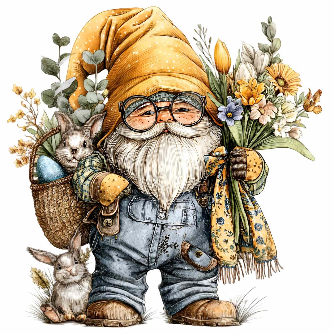 12 PNG Spring Gnome Clipart – Bunny and Flower PNG – Cute Easter Art ...