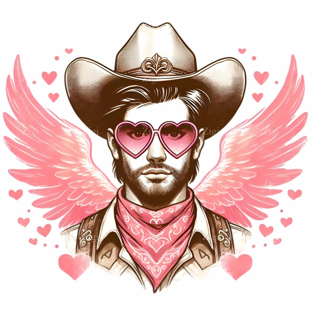 10 Cowboy Cupid PNG Clipart With Pink Wings, Valentine's Day Western ...