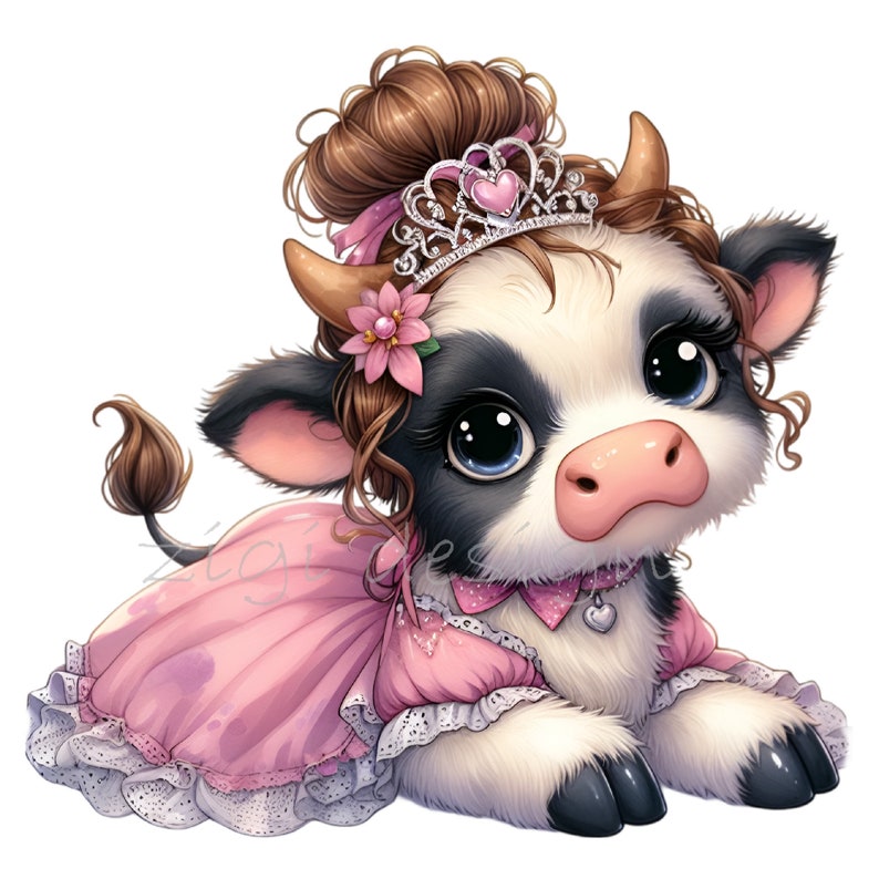 14 PNG Royal Cow Clipart, Baby Heifer Princess Floral Crown - Etsy