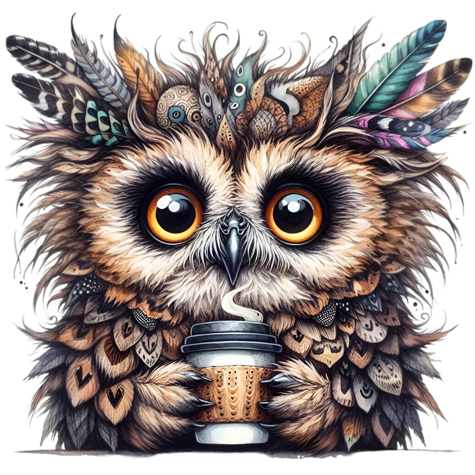 10 PNG Coffee Owl Messy Hair Bird Sweater Clipart - Etsy