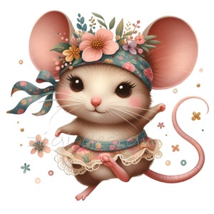 Dance Clipart, Mouse Clip Art, 12 PNG Cute Baby Dancer Mouse Princess ...