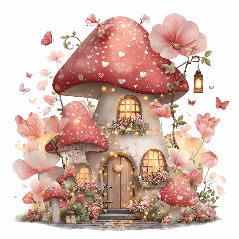 16 PNG Fairy Mushroom House Clipart – Whimsical Floral Toadstool PNG ...