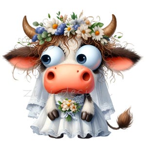 Cartoon Cow Bride, Funny Wedding Cow Clipart, Cute Animal Illustration ...