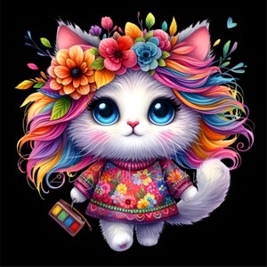 14 PNG Colorful Cat Clipart PNG | Cute Kitten in Floral Outfit ...