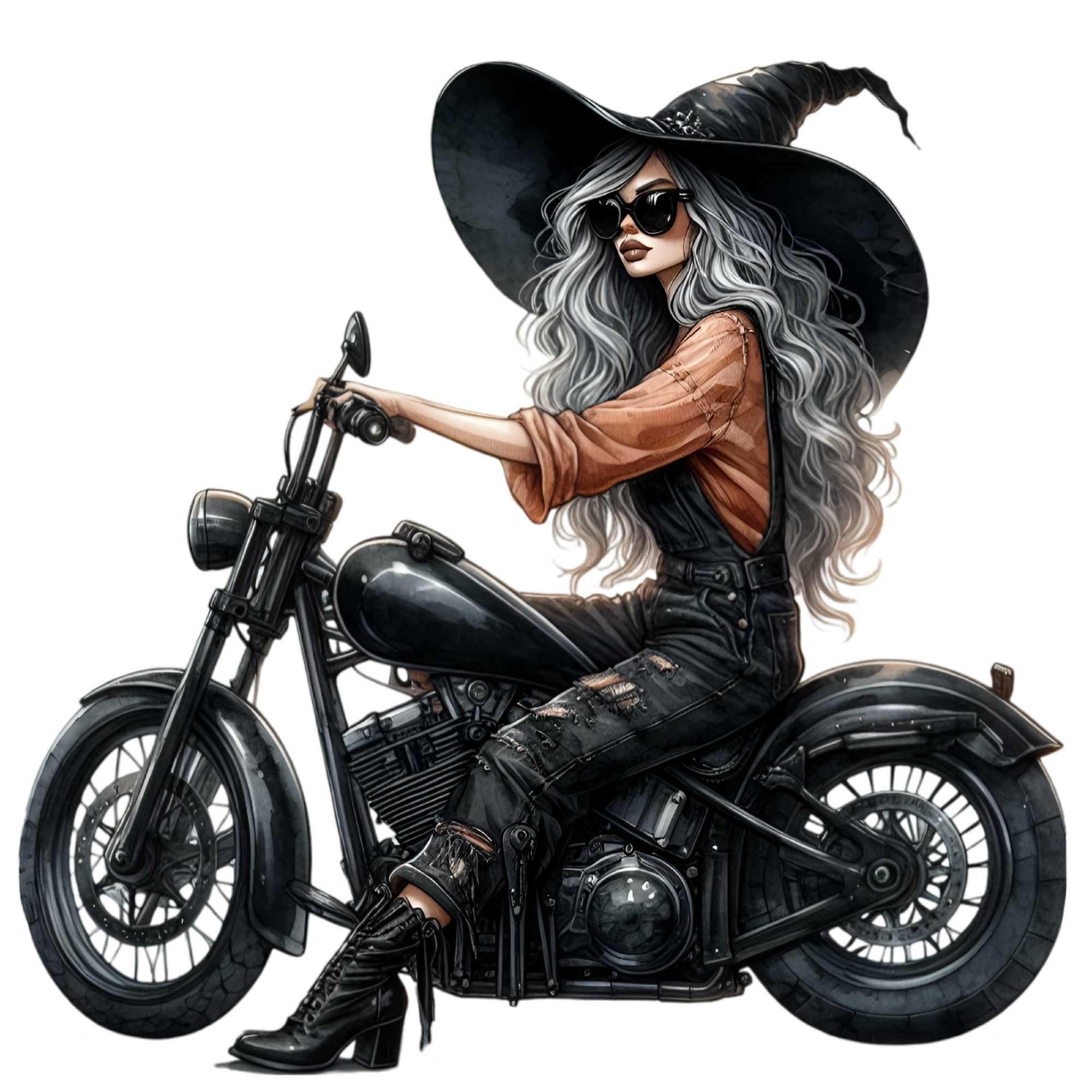 14 PNG Motorcycle Witch Clipart – Halloween PNG – Biker Witch Art for ...