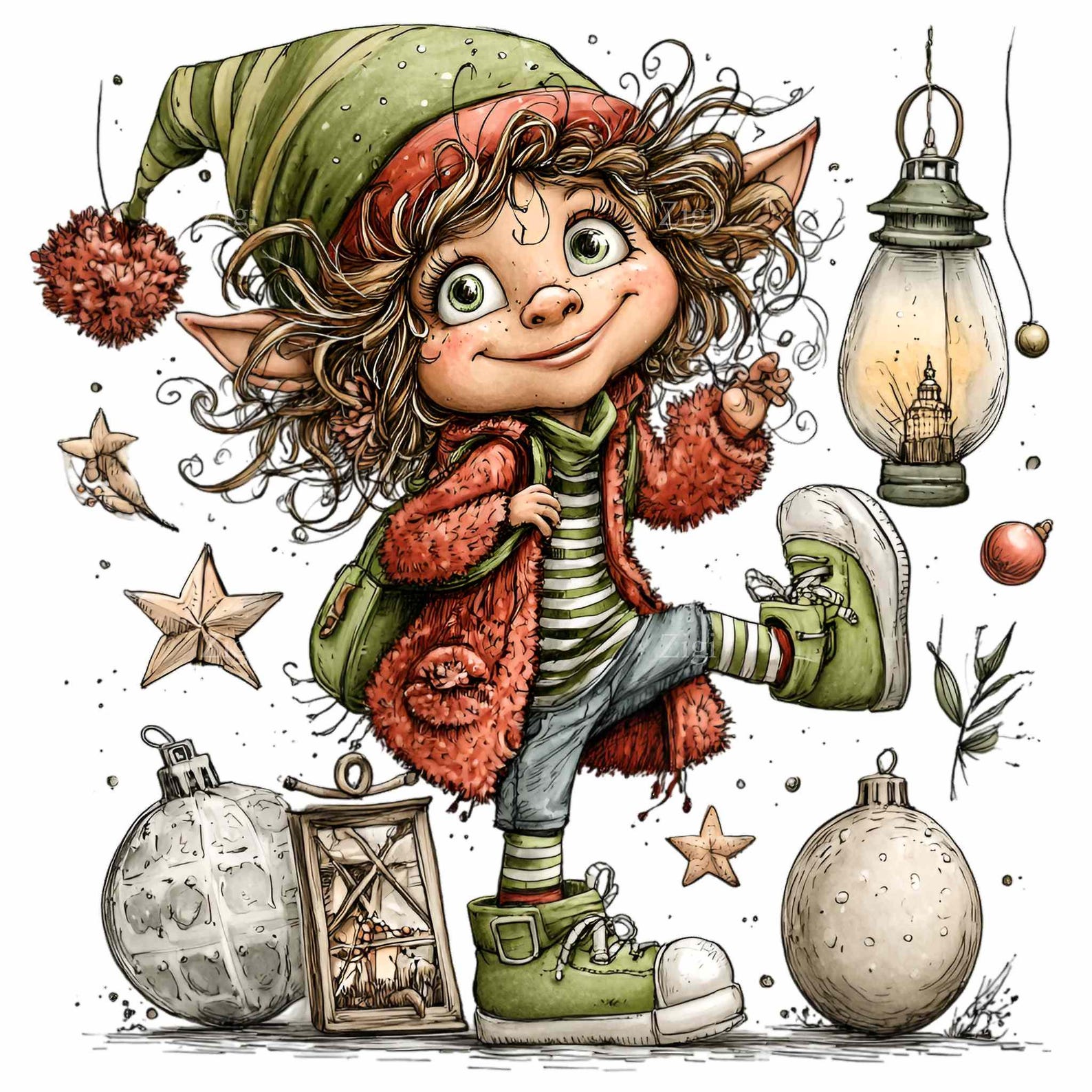 15 PNG Christmas Elf Clipart – Lantern Holiday PNG – Festive Girl Art ...