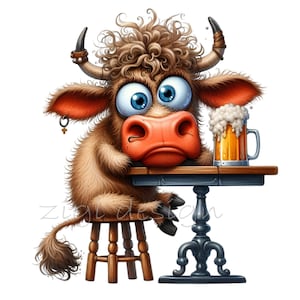 Cow Drinking Beer Comics Animal 15 PNG Funny Beer Lovers Illustration ...