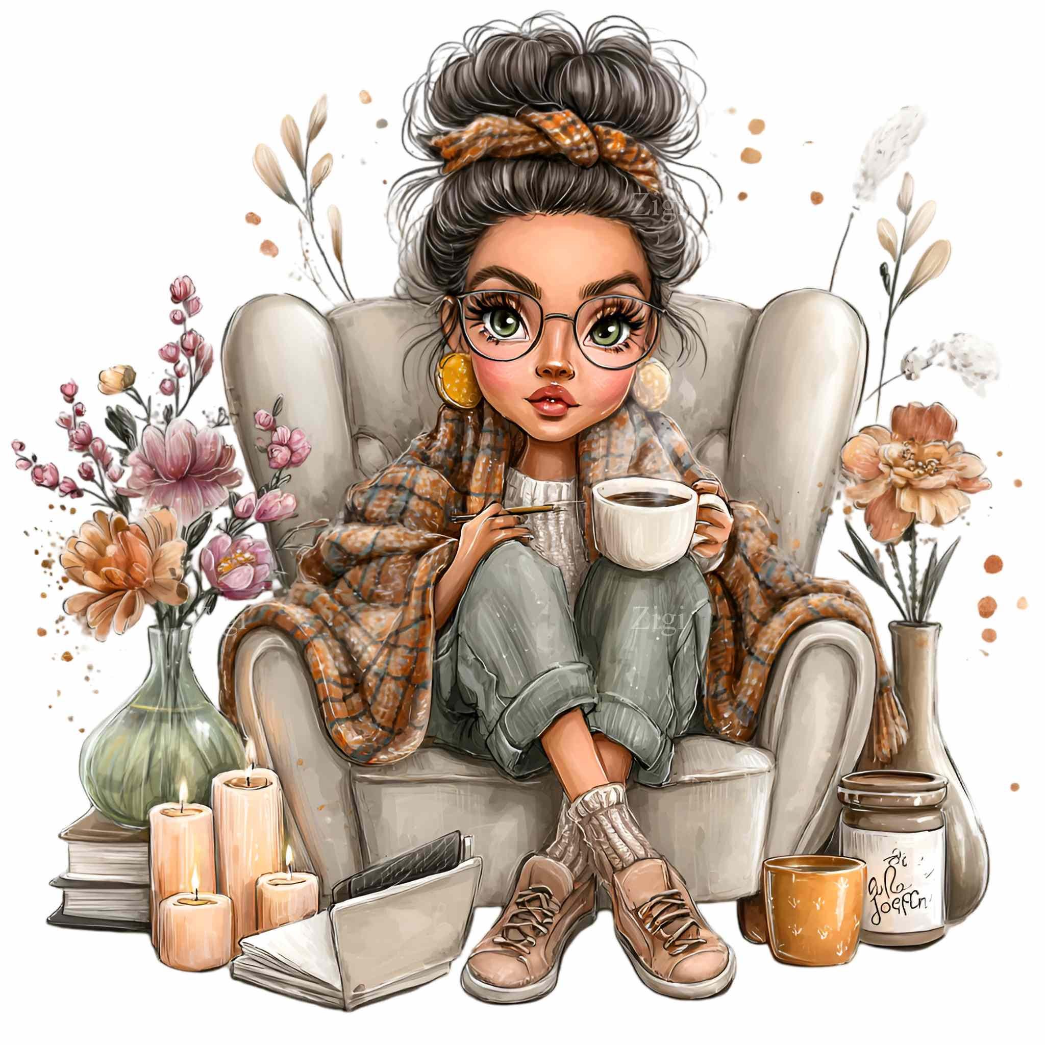 12 PNG Relaxing Girl Clipart – Woman PNG – Self Care Digital Download ...