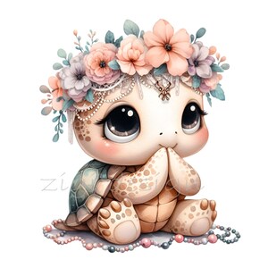 12 Praying Turtle PNG Clipart - Floral Crown, Beaded Bracelets, Soft ...