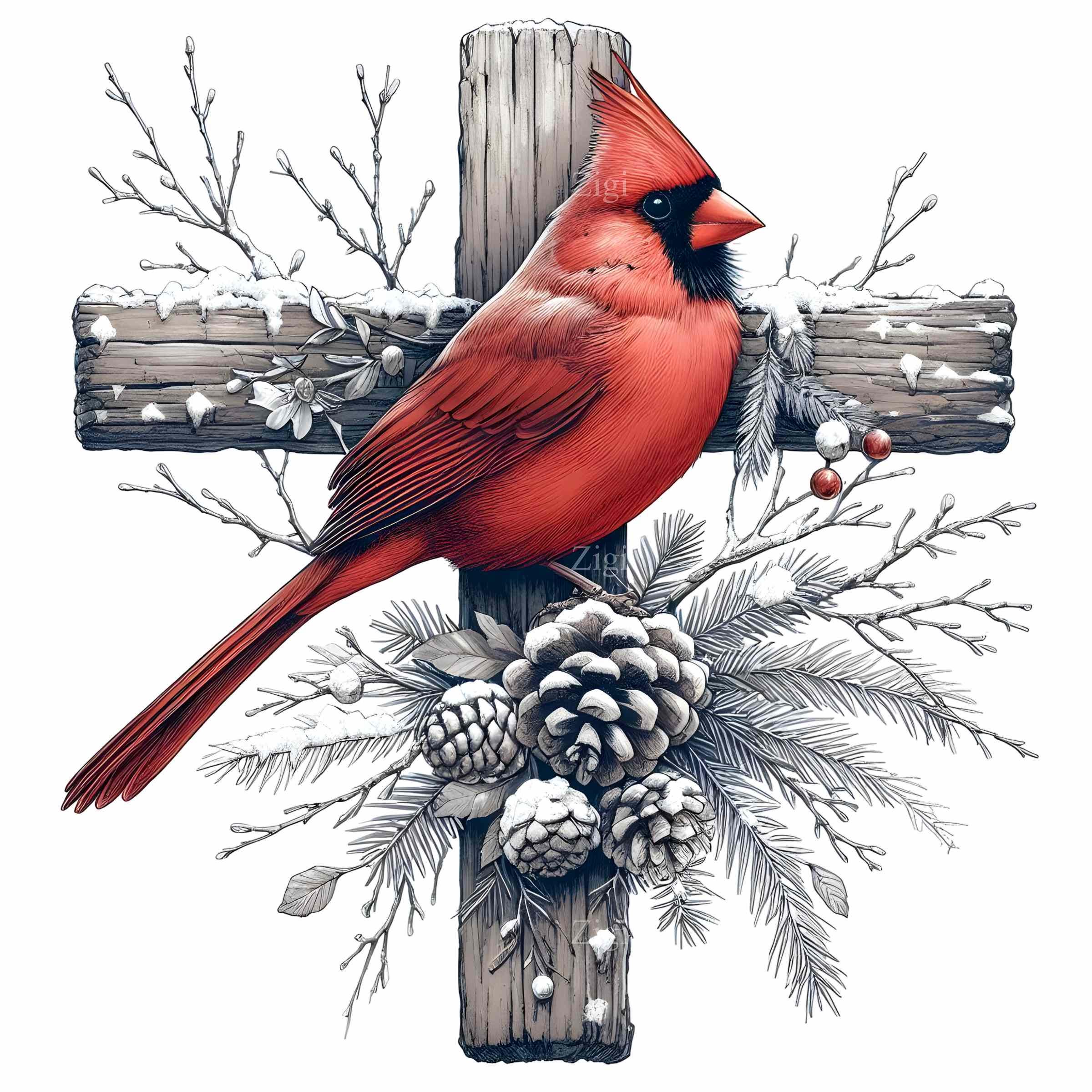 15 PNG Cardinal Cross Clipart – Red Birds on Wooden Cross PNG for ...