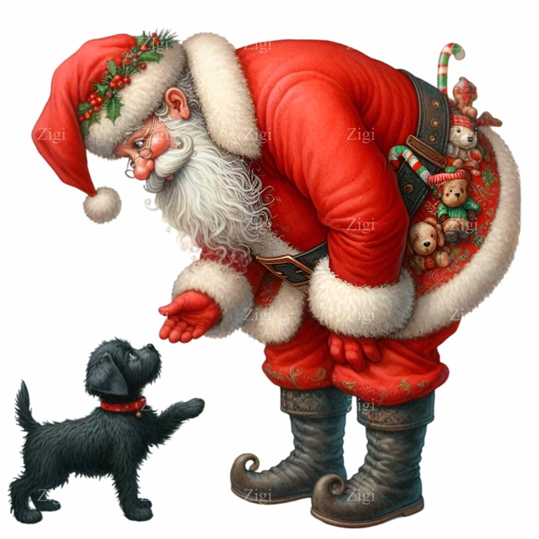 12 Santa Claus With Puppy PNG Clipart Cute Christmas Scene With Santa ...