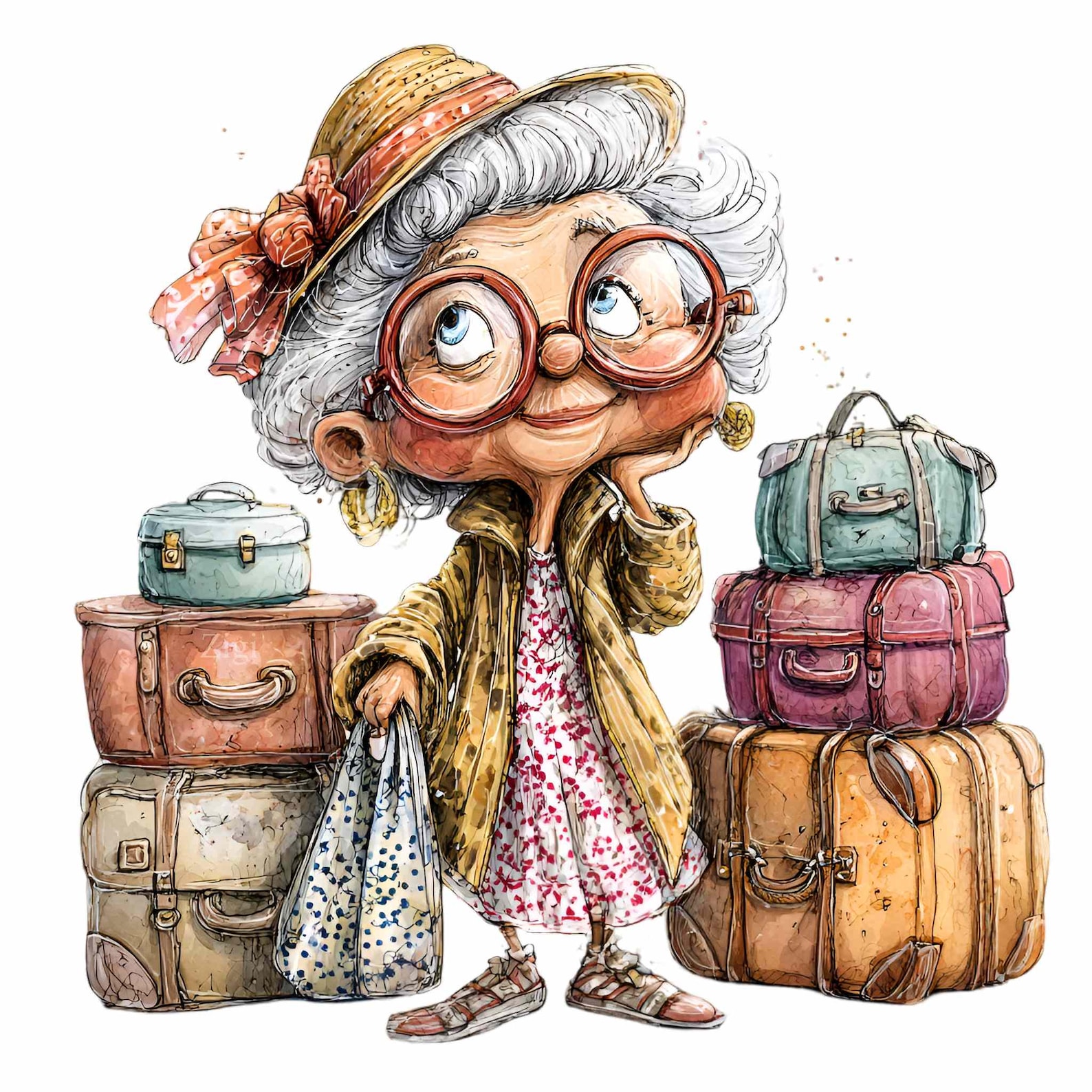 18 PNG Traveling Woman – Funny Grandma With Suitcases PNG Clipart ...