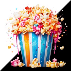 Popcorn Clipart 10 PNG, Watercolor Cinema Movie Clip Art, Printable ...