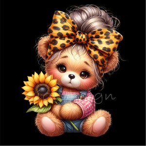 12 PNG Sunflower Bear Clipart – Cute Animal PNG – Fall Fashion Design ...