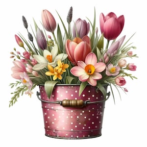 15 Spring Flowers PNG Clipart – Colorful Tulips and Daffodils in Pink ...