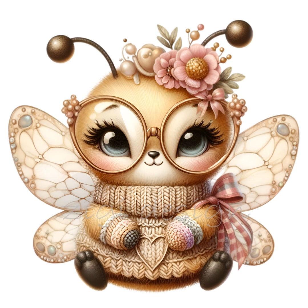 Cute Bee PNG Clipart 12 Honey Bee in Glasses With Floral Headband and ...