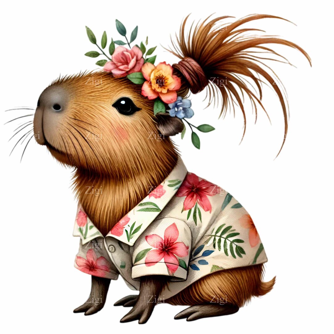 10 Capybara Clipart PNG Fluffy Capybara in Floral Shirt With Flower ...