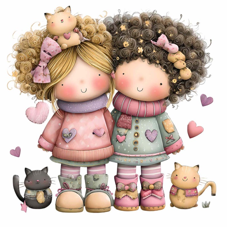 17 PNG Winter Girls Clipart – Cute Friends PNG Set – Pastel Girls and ...