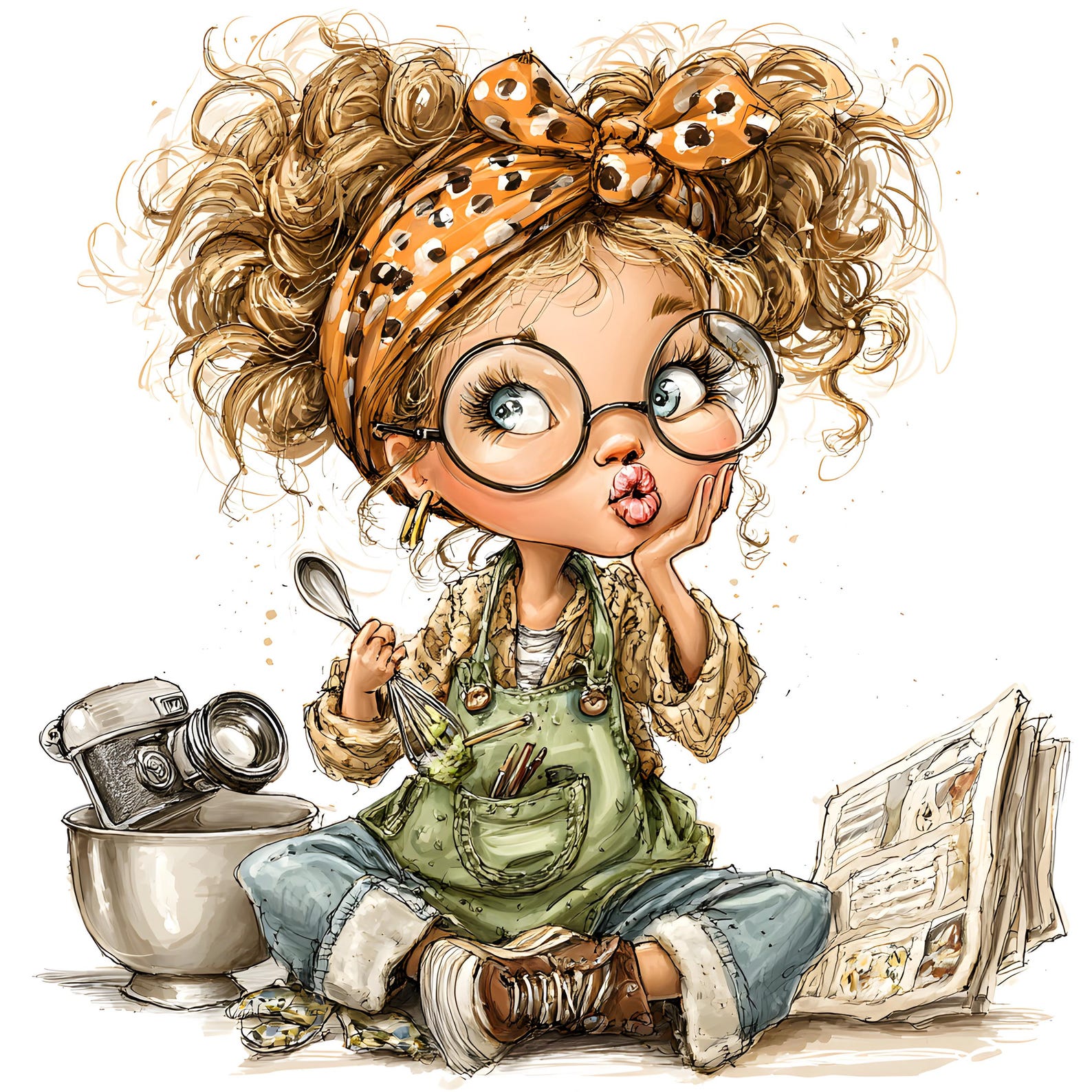 17 JPEG Kitchen Fun Art – Girl Cooking Clipart – Cute Retro Chef ...