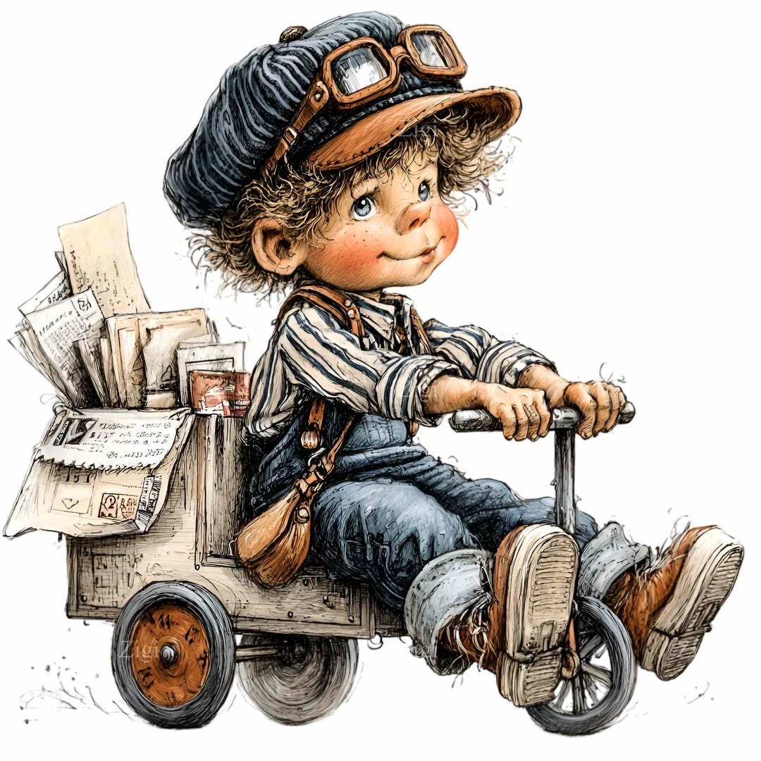 15 PNG Vintage Paperboy Clipart – Retro Delivery Boy Illustration ...