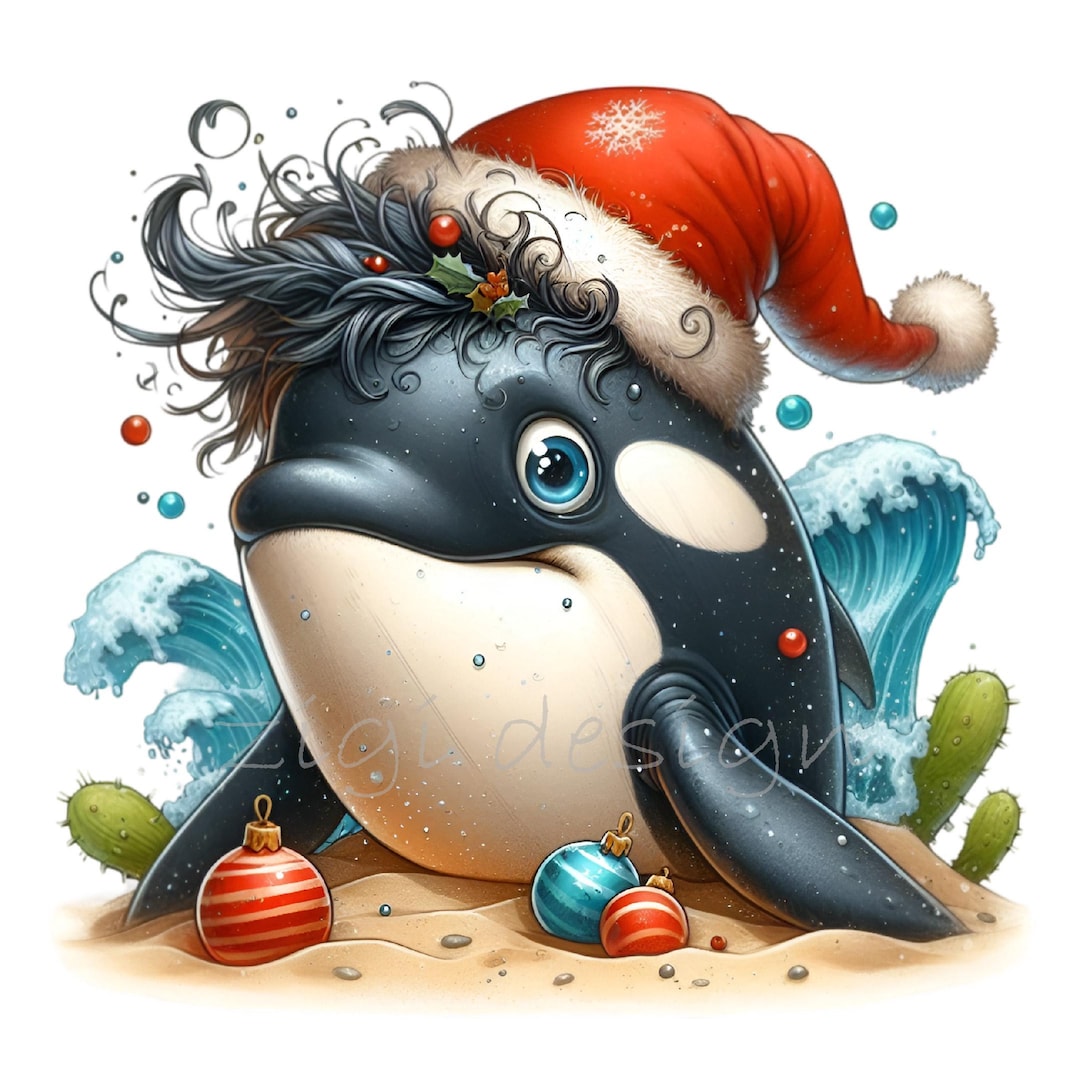 Christmas Whale Clipart With Santa Hat and Ornaments, 10 Cute PNG for ...