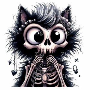 Gothic Halloween Cat Skeleton Clipart, 14 Spooky Cat With Pumpkin PNG ...