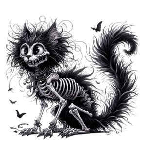 12 Skeleton Cat PNG Clipart - Gothic Furry Skull Kitty With Black Fur ...