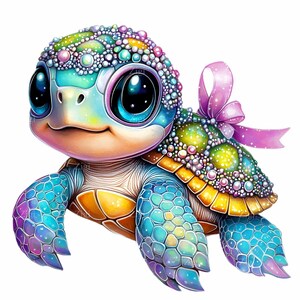 15 Rainbow Turtle PNG Clipart - Cute Turtle With Pearls & Bows ...