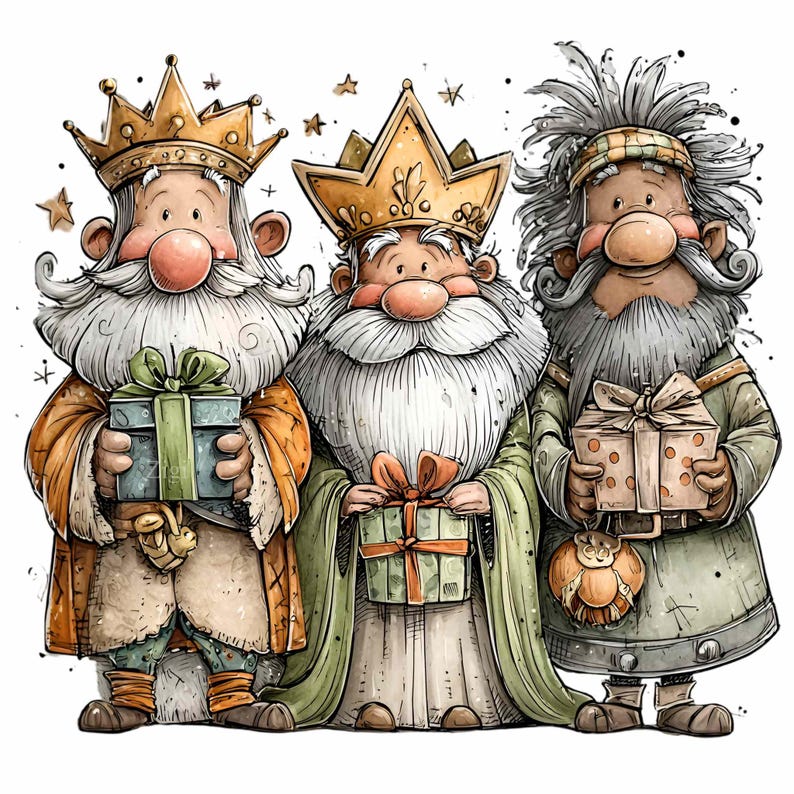 12 PNG Three Wise Men Clipart – Nativity Kings Illustration With Gifts ...