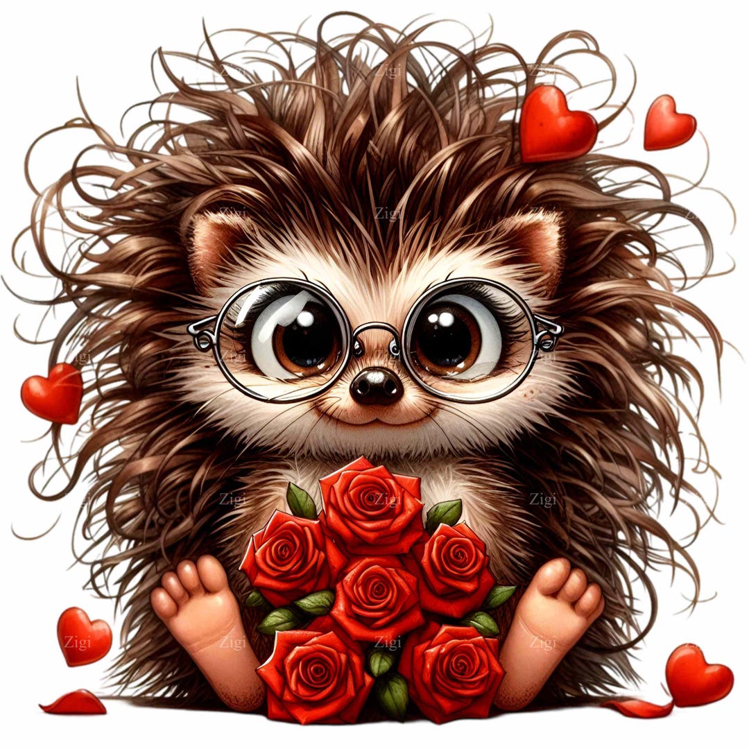 12 Igel PNG Clipart mit Brille und Rosen - Digital Download - Niedliche ...