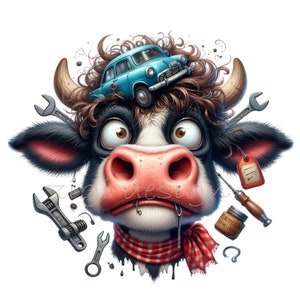 Comics Cow Mechanic Drinking Beer 15 PNG Father Gift Funny Cartoon ...