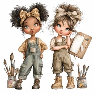 15 PNG Artist Girls Clipart – Creative PNG Set – Cute Kid Digital ...