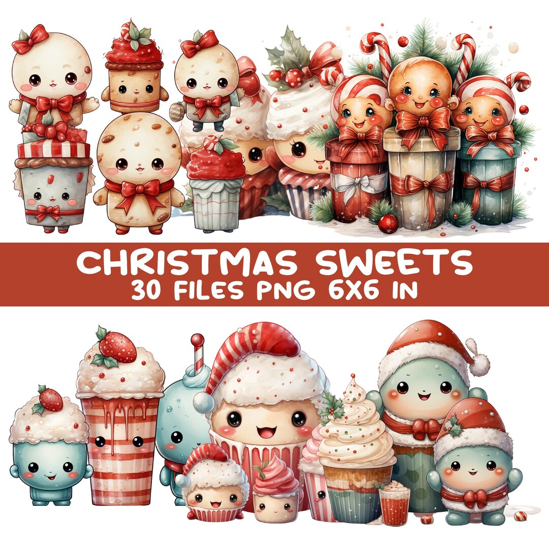 30 Christmas Sweets Clipart PNG Bundle Cute Kawaii Dessert - Etsy
