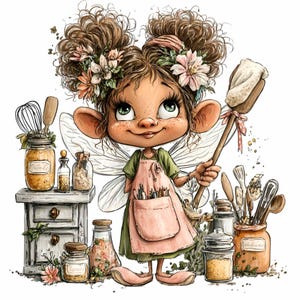 15 PNG Fairy Cooking Girl Clipart – Nursery Floral Illustration - Etsy