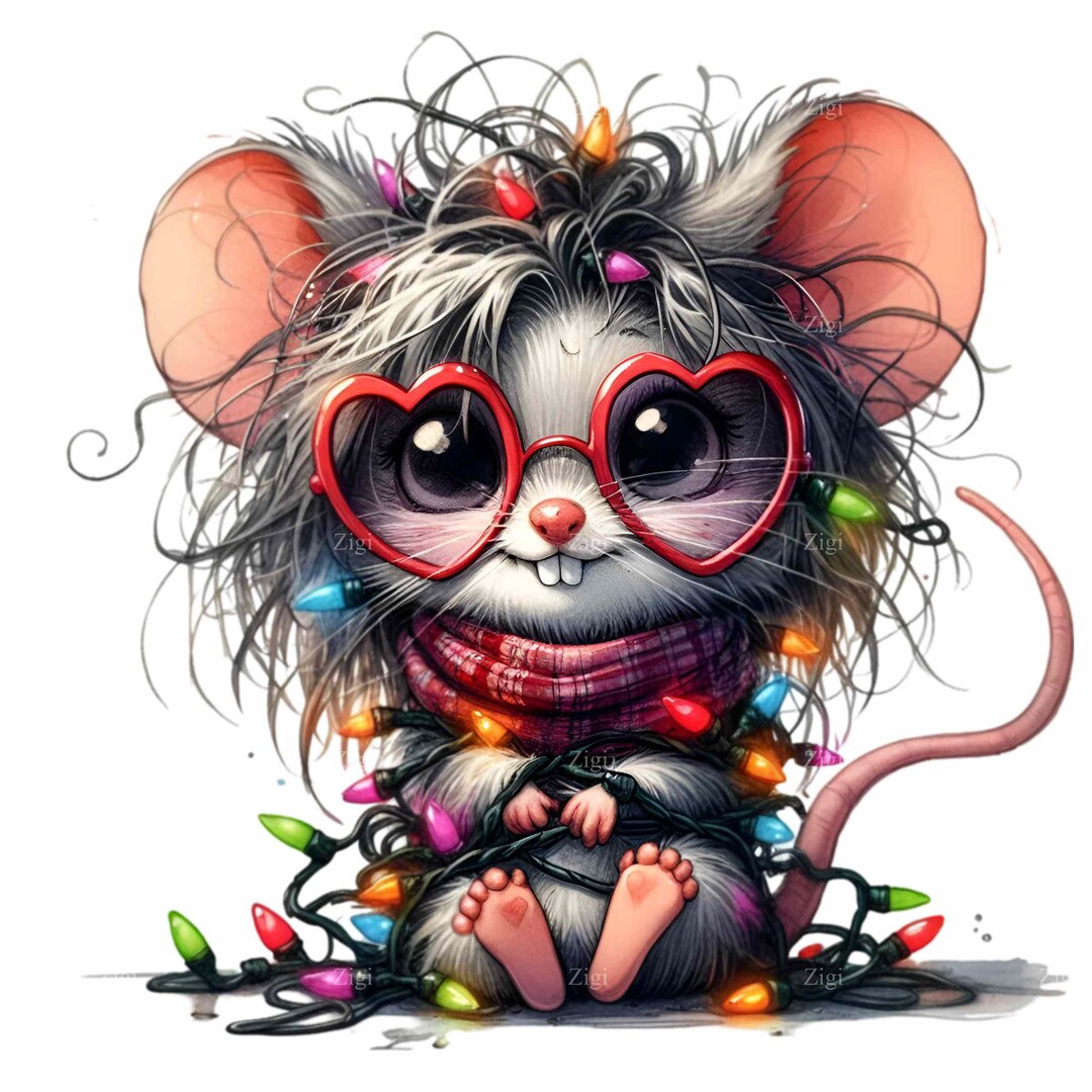 12 Funny Christmas Mouse PNG Clipart, Cute Mouse With Heart Glasses and ...