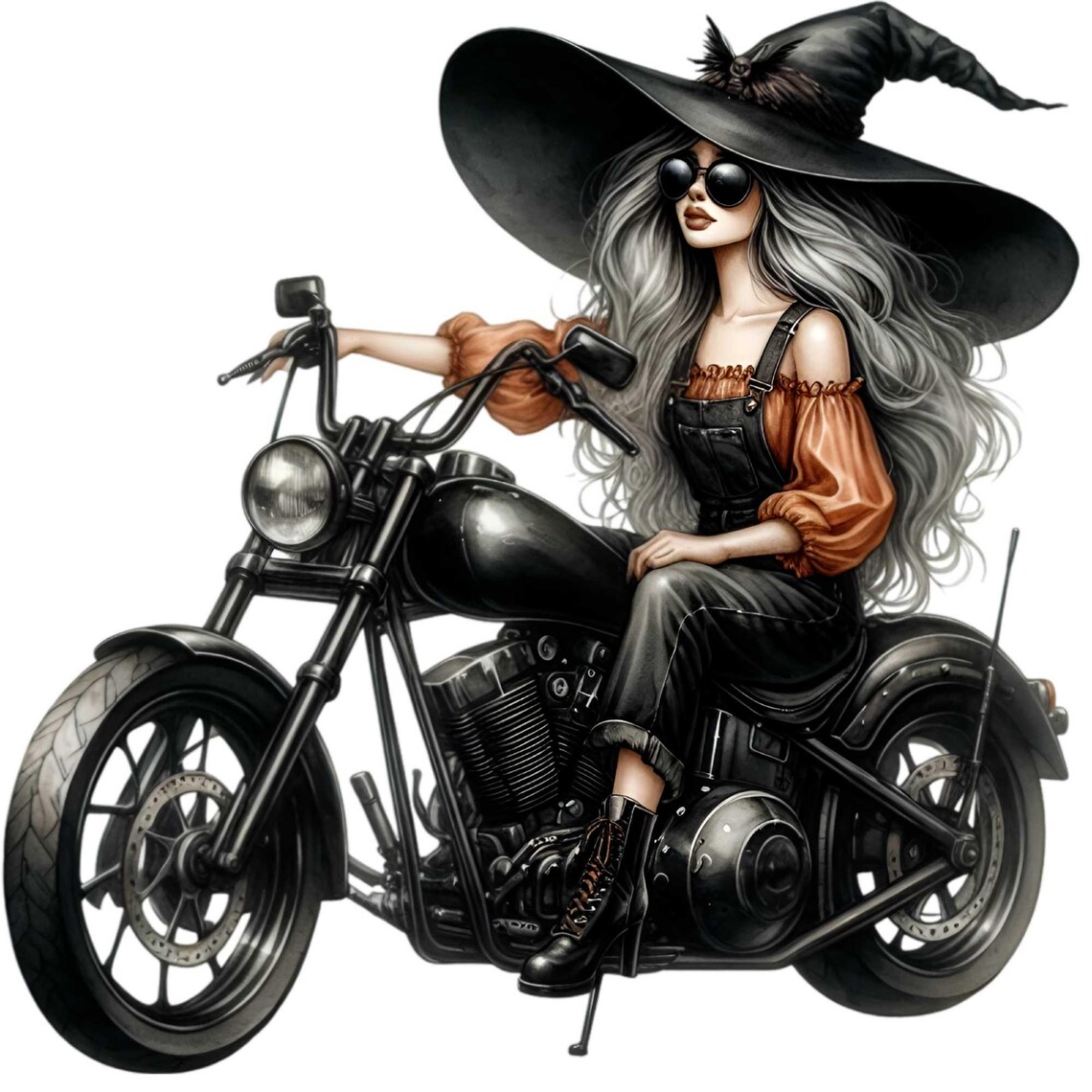 14 PNG Motorcycle Witch Clipart – Halloween PNG – Biker Witch Art for ...