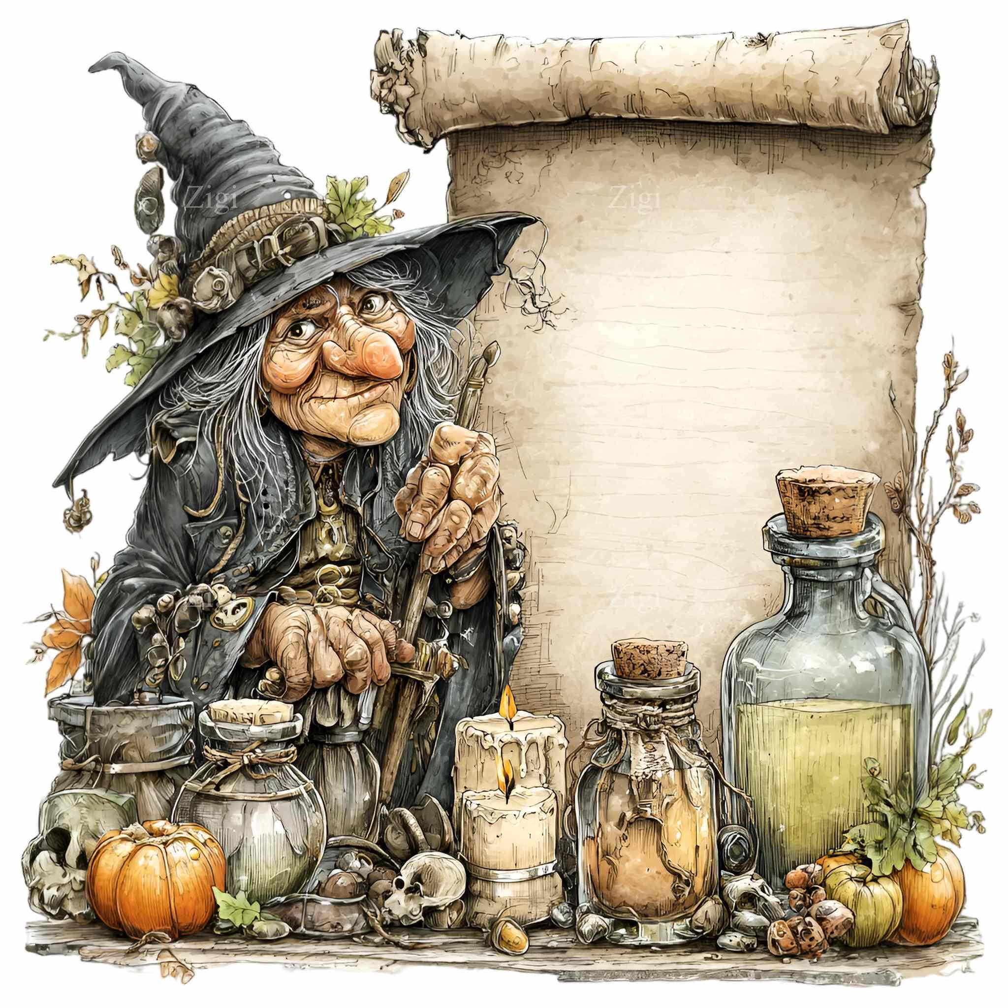 10 PNG Halloween Witch Banner Clipart - Rustic Backdrop With Pumpkin ...