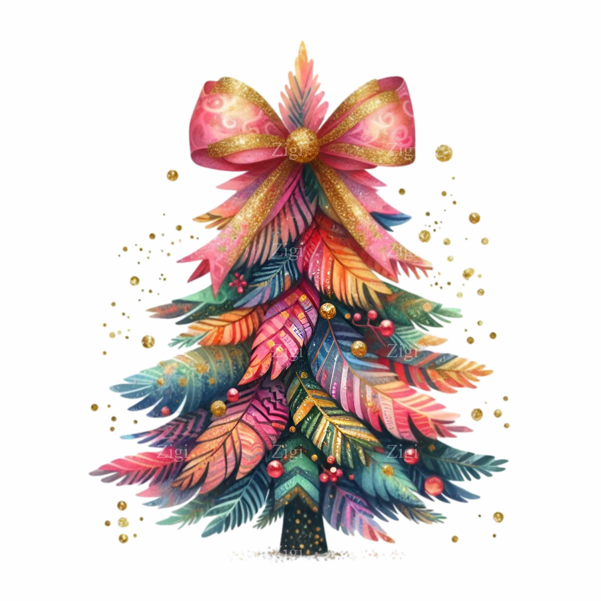 14 PNG Colorful Christmas Tree Clipart – Bright Holiday PNG – Swirly ...