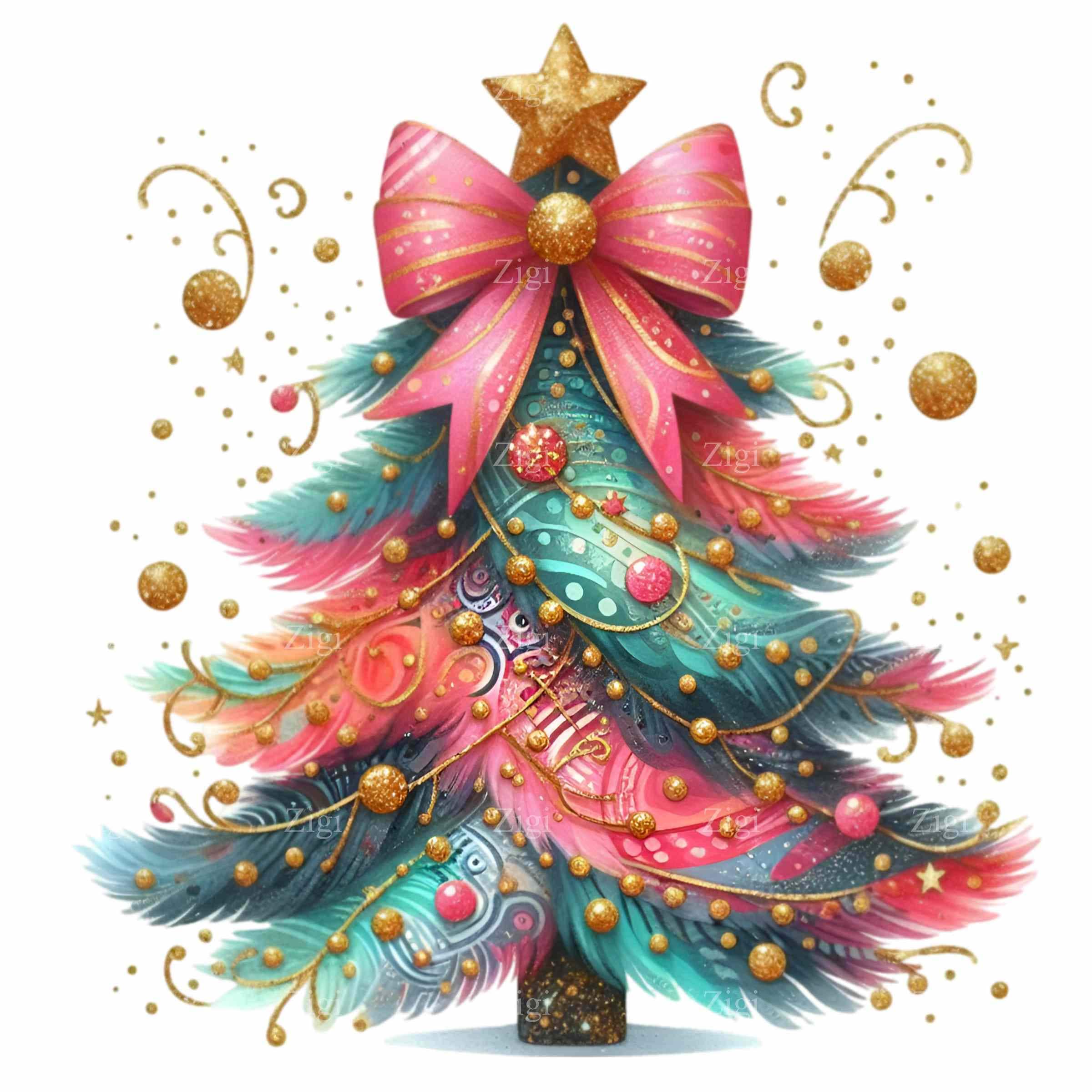 14 PNG Colorful Christmas Tree Clipart – Bright Holiday PNG – Swirly ...