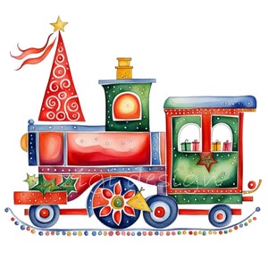 Christmas Train Clipart, 20 Cute Holiday Locomotive PNG, Festive Gift ...