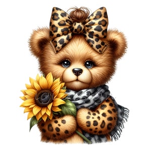 12 PNG Sunflower Bear Clipart – Cute Animal PNG – Fall Fashion Design ...