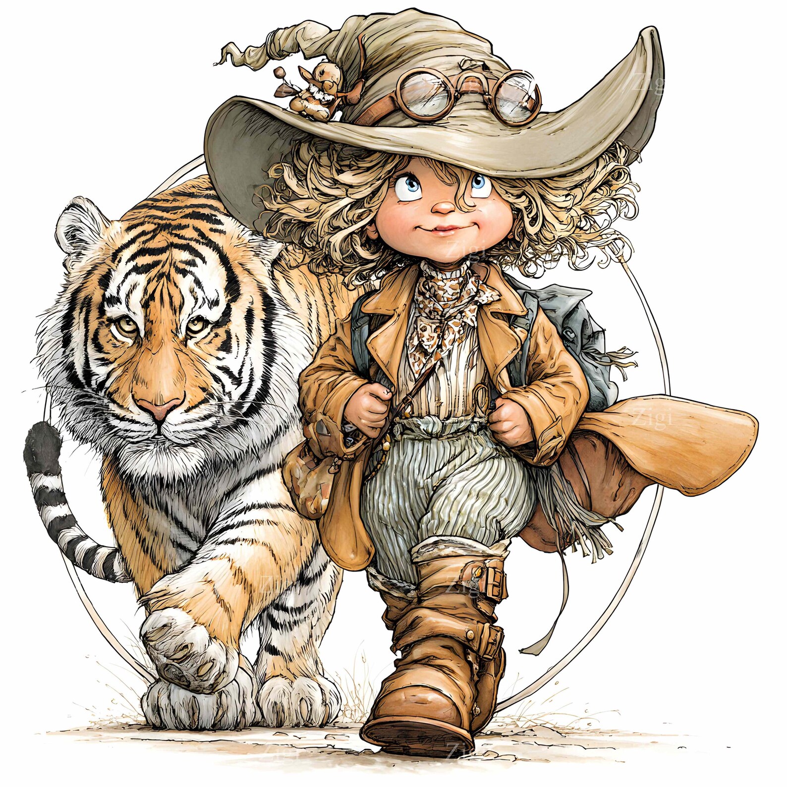 12 JPG Tiger Witch Clipart, Whimsical Girl Illustration, Fantasy ...